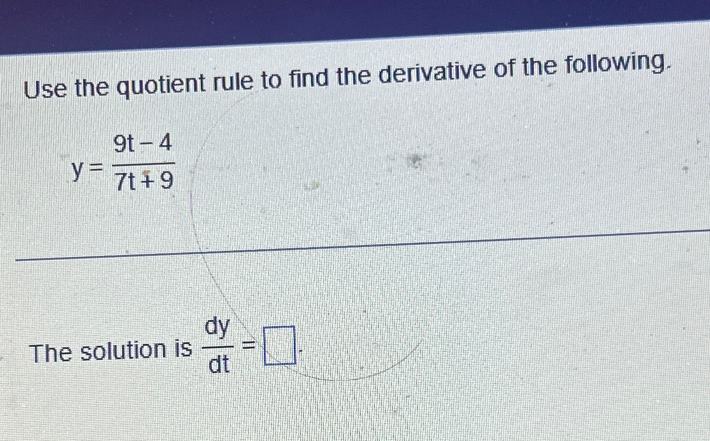 Solved Use the quotient rule to find the derivative of the | Chegg.com