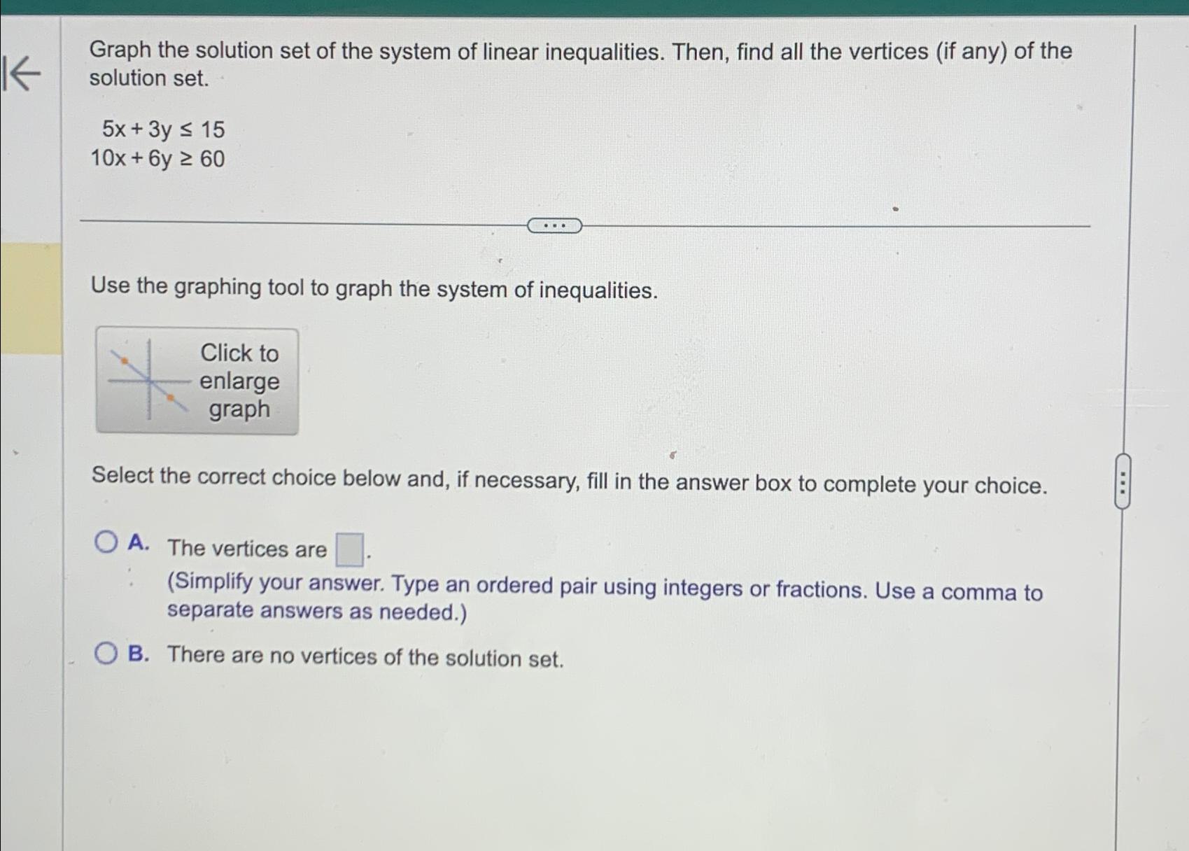 Solved Graph the solution set of the system of linear | Chegg.com