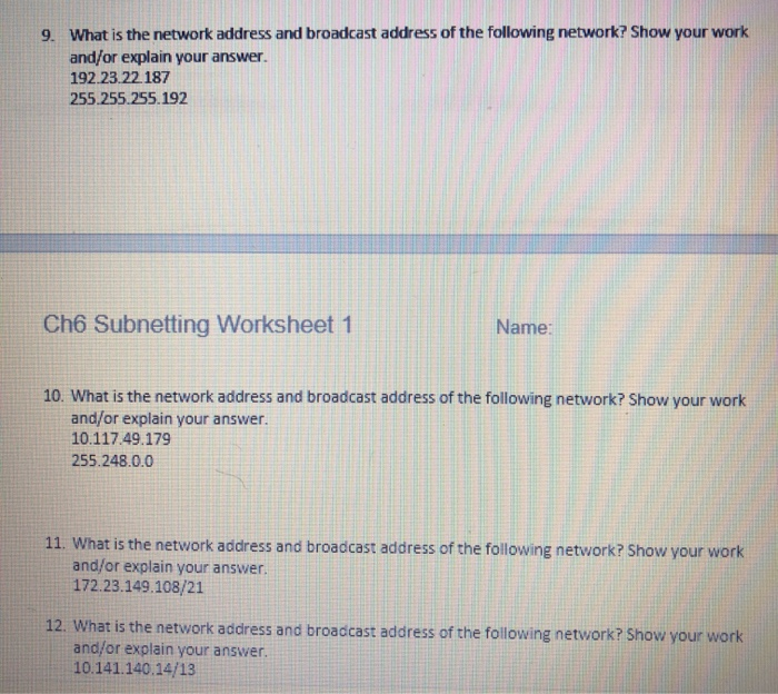 Solved 9. What is the network address and broadcast address | Chegg.com
