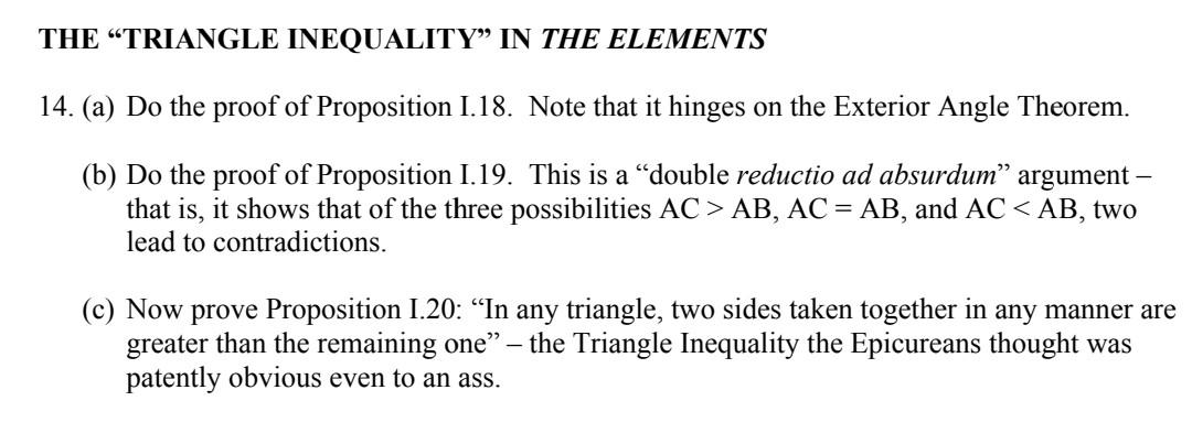 Solved THE "'TRIANGLE INEQUALITY" IN THE ELEMENTS 14. (a) Do | Chegg.com