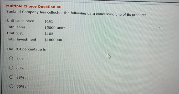 Solved Multiple Choice Question 48 Sunland Company has | Chegg.com