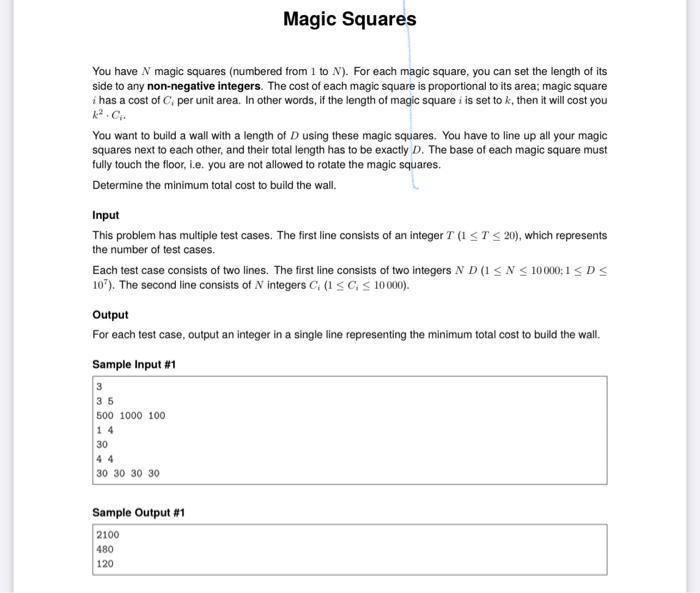 Solved You have N magic squares (numbered from 1 to N ). For | Chegg.com