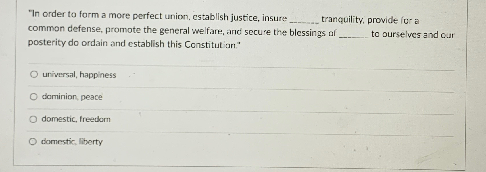 Solved "In order to form a more perfect union, establish | Chegg.com