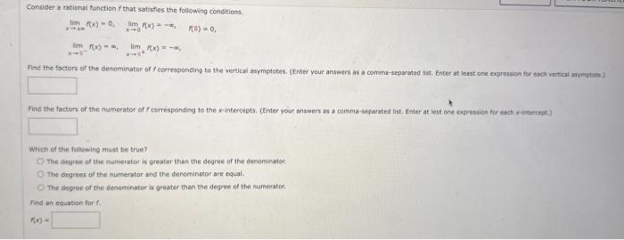 Solved Consider a rational function f that satisfies the | Chegg.com