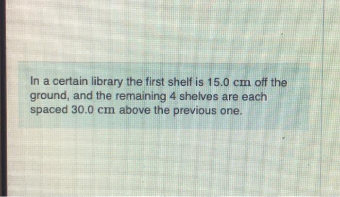 In a certain library the first shelf is 15.0 cm off | Chegg.com