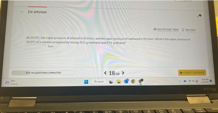 Solved At 20.00∘C the vapor pressure of ethanol is 45.0 | Chegg.com
