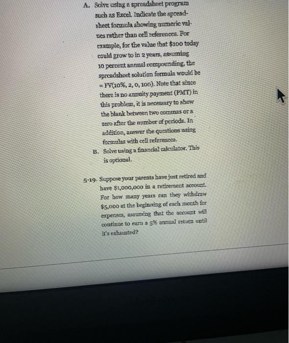 A. Solve using a spreadsheet program such as Excel. | Chegg.com