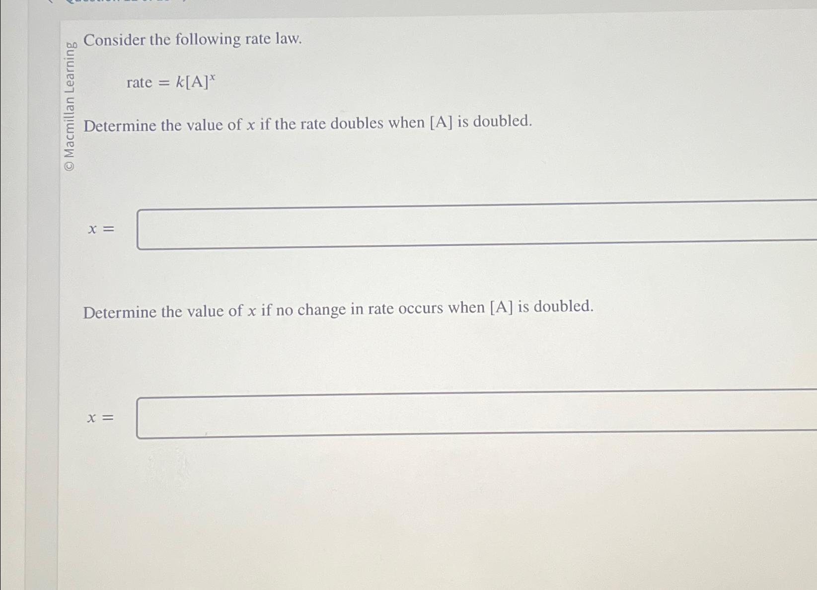 Solved ๓o Consider the following rate law. ﻿rate | Chegg.com