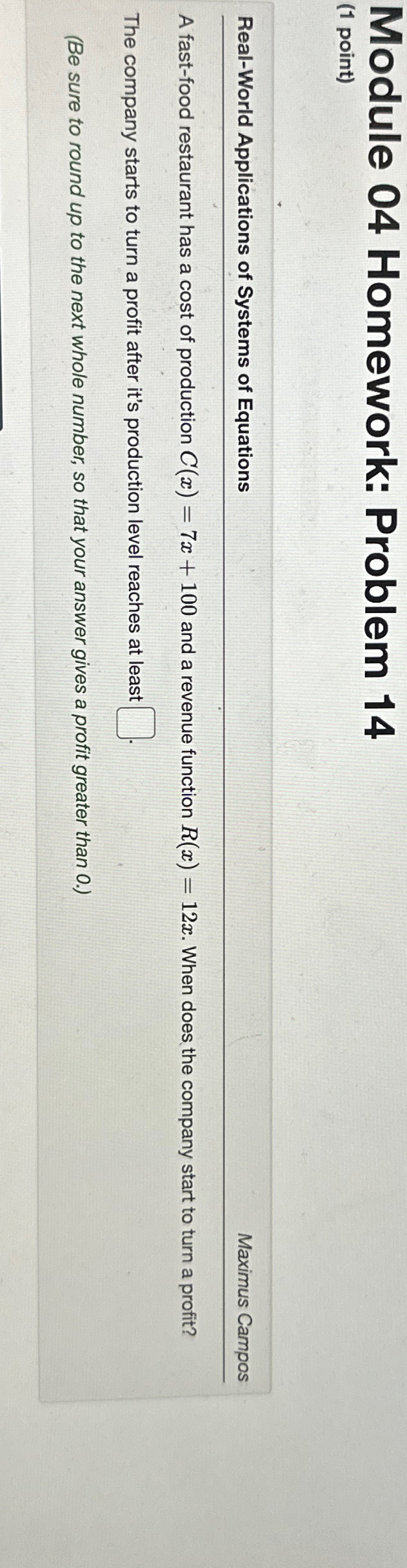 Solved Module 04 ﻿Homework: Problem 14(1 ﻿point)Real-World | Chegg.com