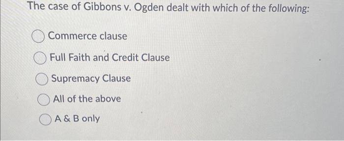 The case of Gibbons v. Ogden dealt with which of the | Chegg.com