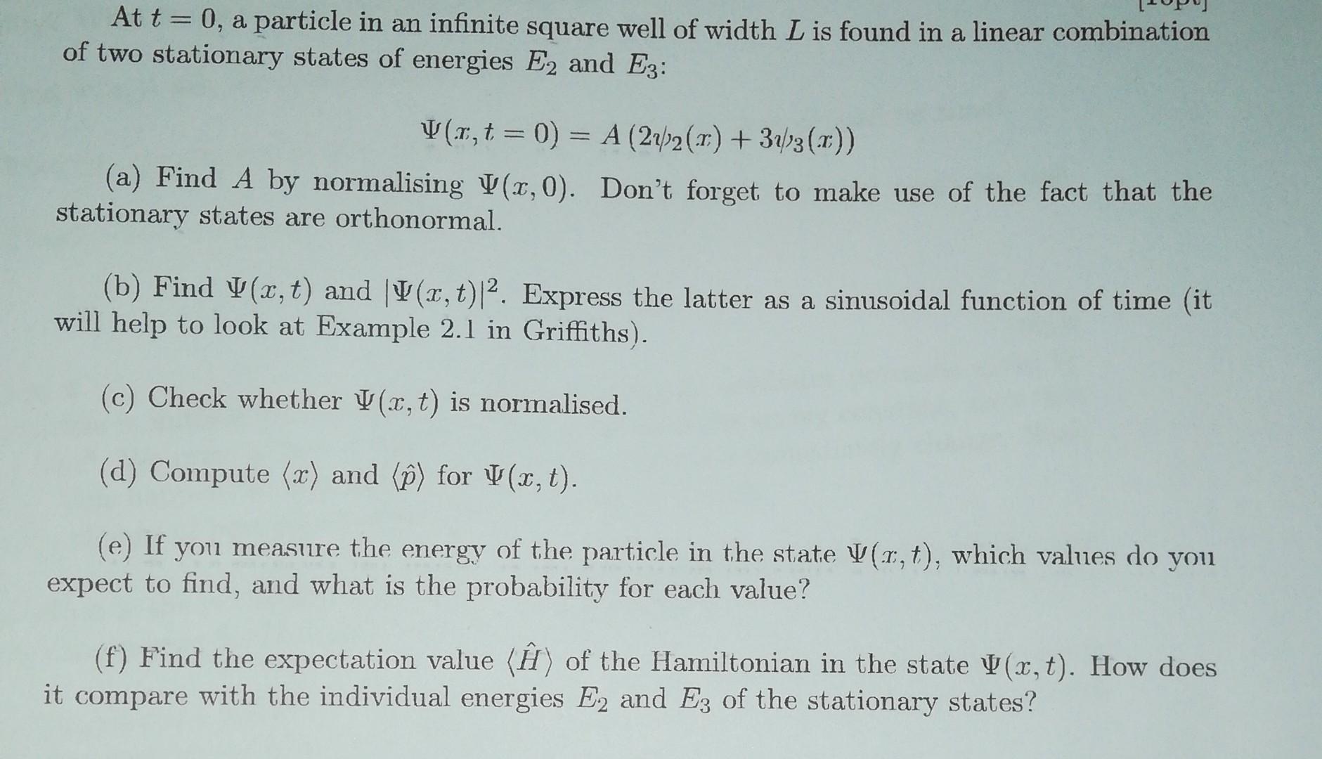 Solved At t= 0, a particle in an infinite square well of | Chegg.com
