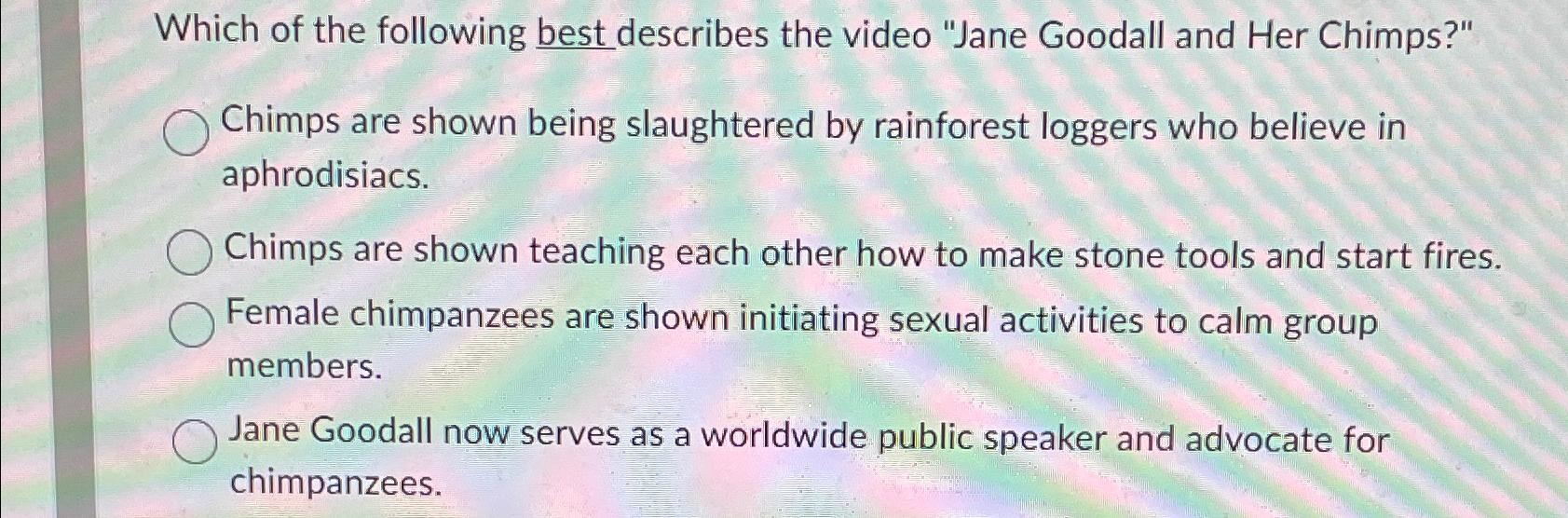 Solved Which of the following best describes the video "Jane | Chegg.com