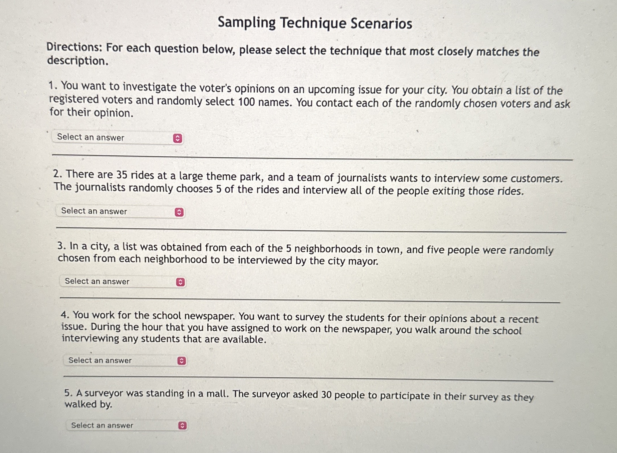 Solved Sampling Technique ScenariosDirections: For each | Chegg.com
