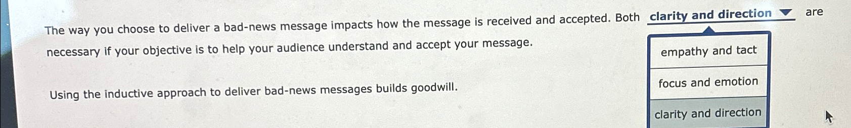 Solved The way you choose to deliver a bad-news message | Chegg.com