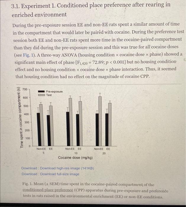 Solved 3.1. Experiment 1 . Conditioned place preference | Chegg.com