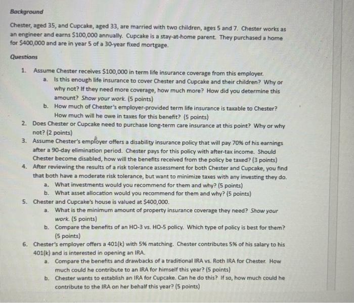 Solved Chester, aged 35, and Cupcake, aged 33, are married | Chegg.com