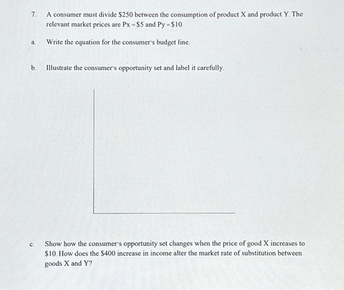 Solved 7. A consumer must divide $250 between the | Chegg.com