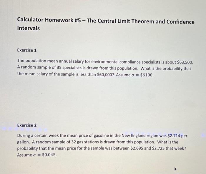 Solved Calculator Homework \#5 - The Central Limit Theorem | Chegg.com