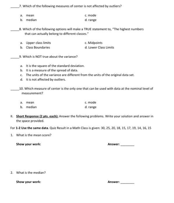 Solved 1. Multiple Choice (1 pt. each): Choose the best | Chegg.com