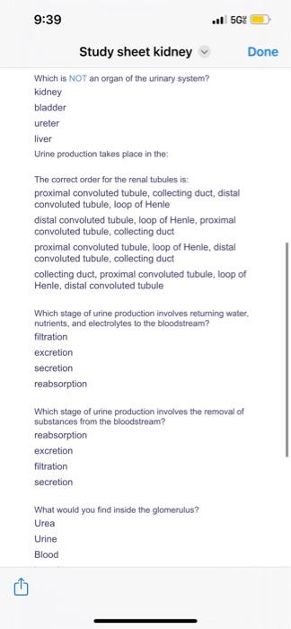 Solved Study sheet Kidney Nov, 20mn tuesday Know location | Chegg.com