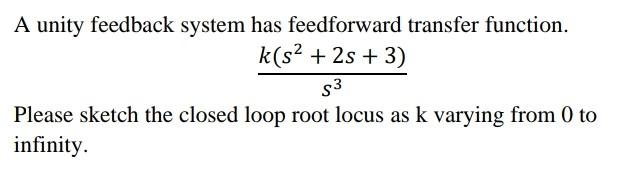 Solved A unity feedback system has feedforward transfer | Chegg.com
