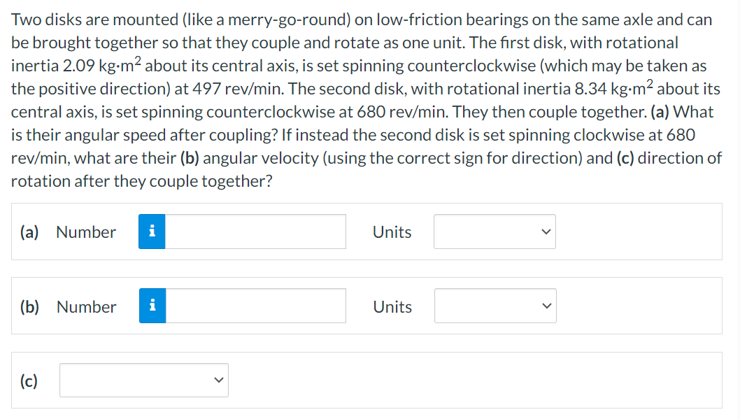 Solved Two disks are mounted (like a merry-go-round) ﻿on | Chegg.com