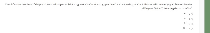 Solved Three infinite uniform sheets of charge are located | Chegg.com