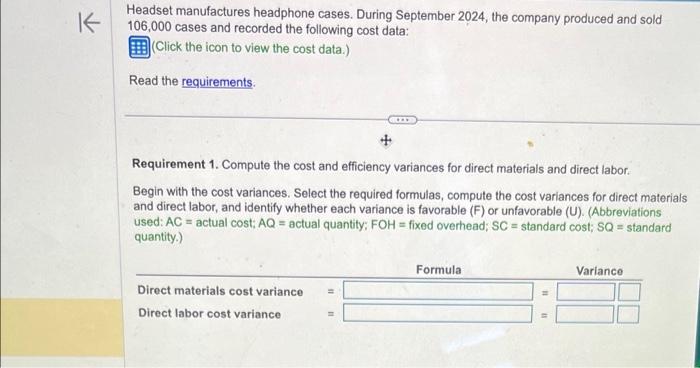 Solved Requirements 1. Compute the cost and efficiency | Chegg.com
