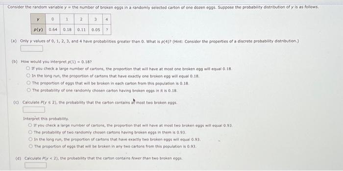 Solved Consider the random variable y= the number of broken | Chegg.com
