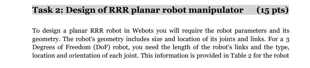 Task 2: Design of RRR planar robot manipulator (15 | Chegg.com