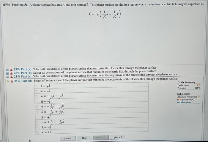 Solved (5%) Problem 5: A planar surface has area A and unit | Chegg.com