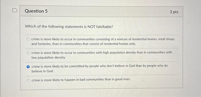 Which of the following statements is NOT falsifiable? | Chegg.com