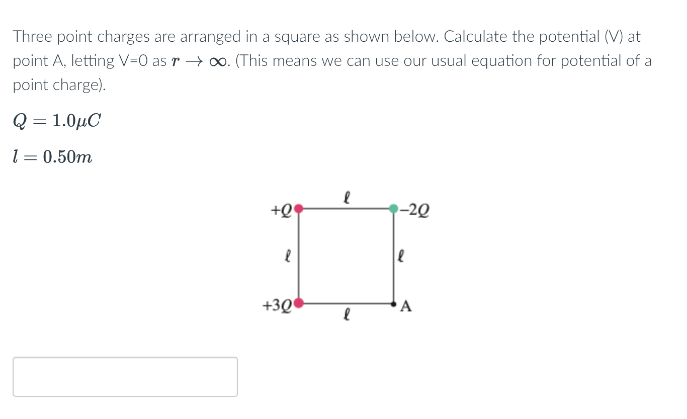 Solved Three point charges are arranged in a square as shown | Chegg.com