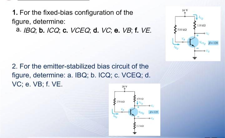 Solved 16 V co 1. For the fixed-bias configuration of the | Chegg.com