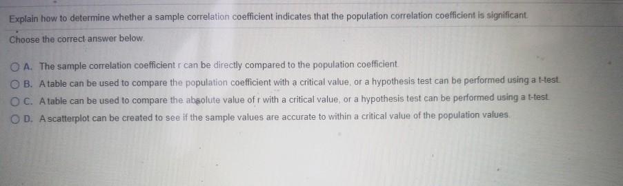 Solved Explain How To Determine Whether A Sample Correlation