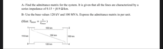 Solved A- ﻿Find the admittance matrix for the system. It is | Chegg.com
