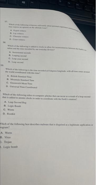 52. Whith of ofe fidlom ing 53. A. Ohain of Cemody B. | Chegg.com
