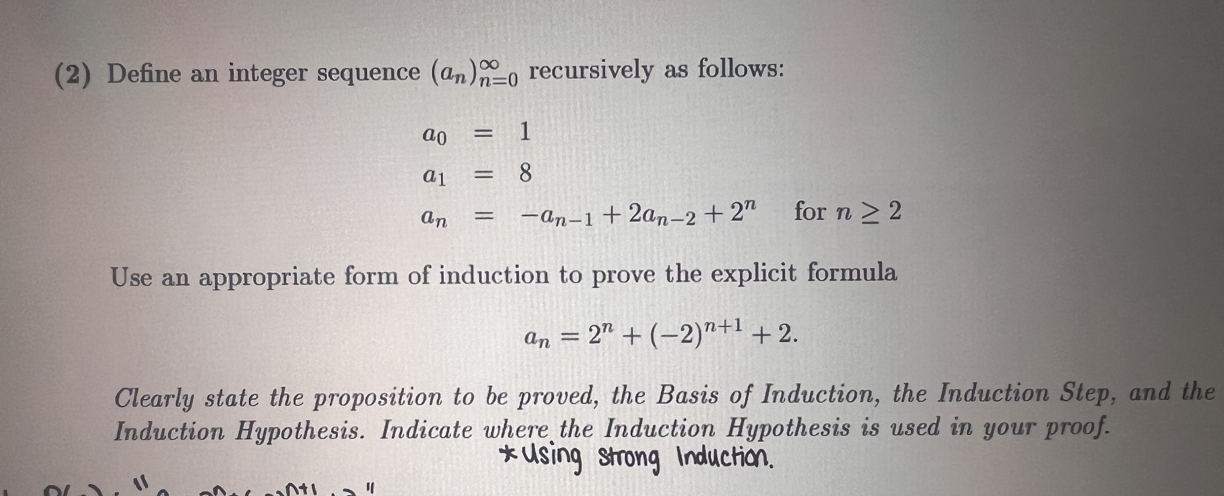 Solved (2) ﻿Define an integer sequence (an)n=0∞ ﻿recursively | Chegg.com