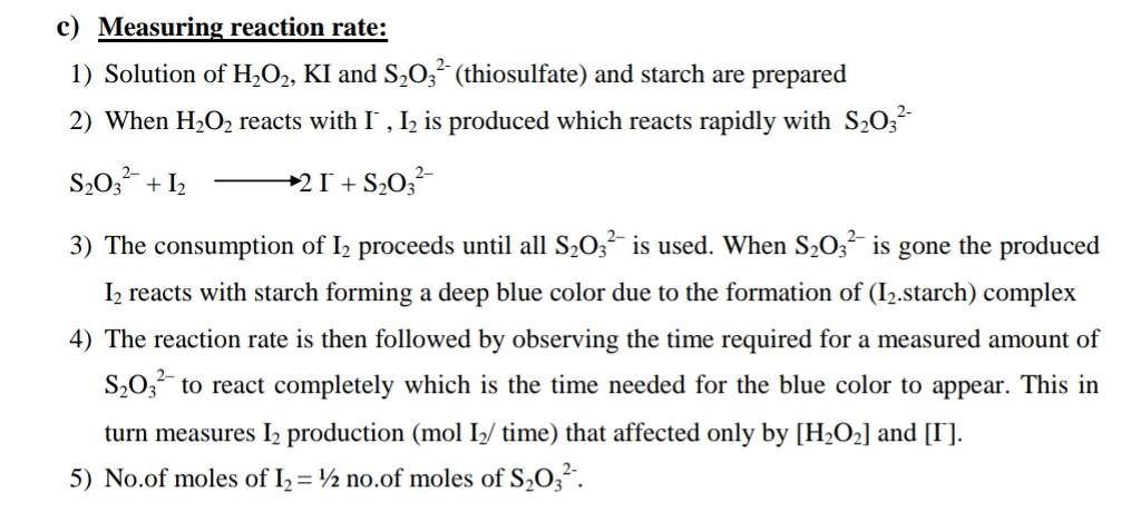 Solved c) Measuring reaction rate: 1) Solution of H2O2, KI | Chegg.com