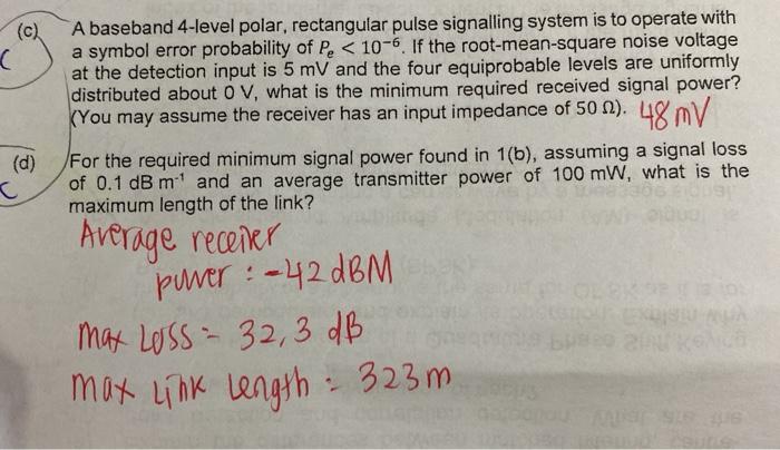 Solved ( A baseband 4-level polar, rectangular pulse | Chegg.com