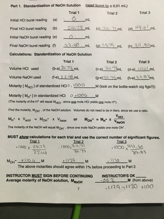 Solved Part 1. Standardization of NaOH Solution (readburetto | Chegg.com