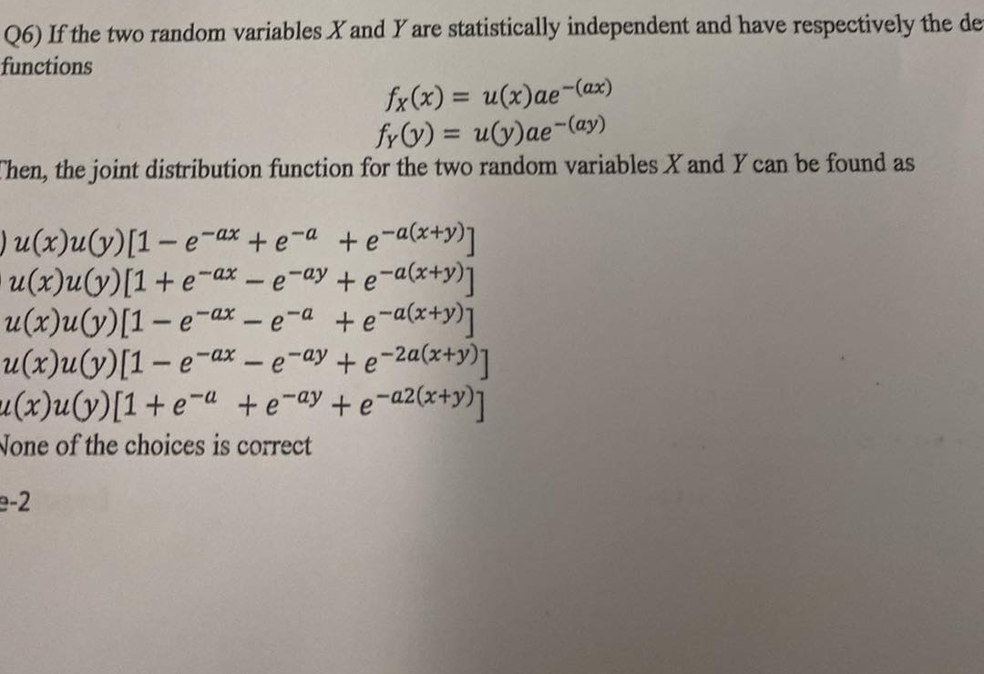 Solved Q6) ﻿If the two random variables x ﻿and Y ﻿are | Chegg.com