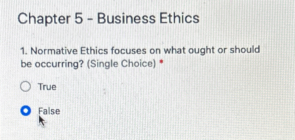 Solved Chapter 5 - ﻿Business EthicsNormative Ethics focuses | Chegg.com