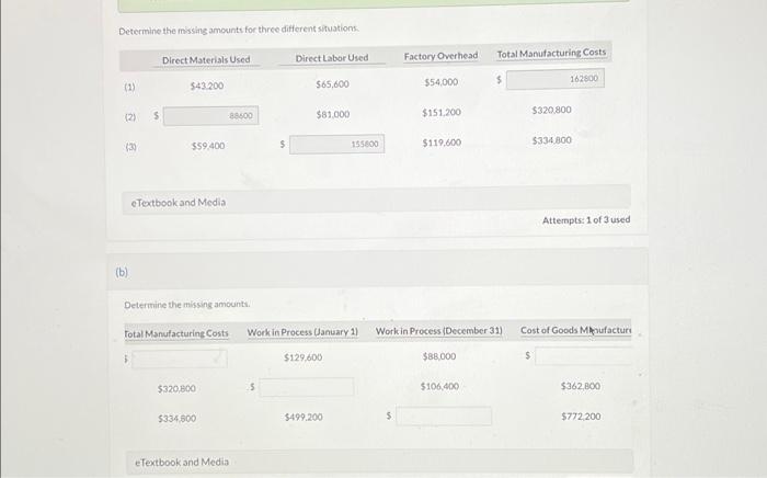 Solved Determine the missing amounts for three different | Chegg.com