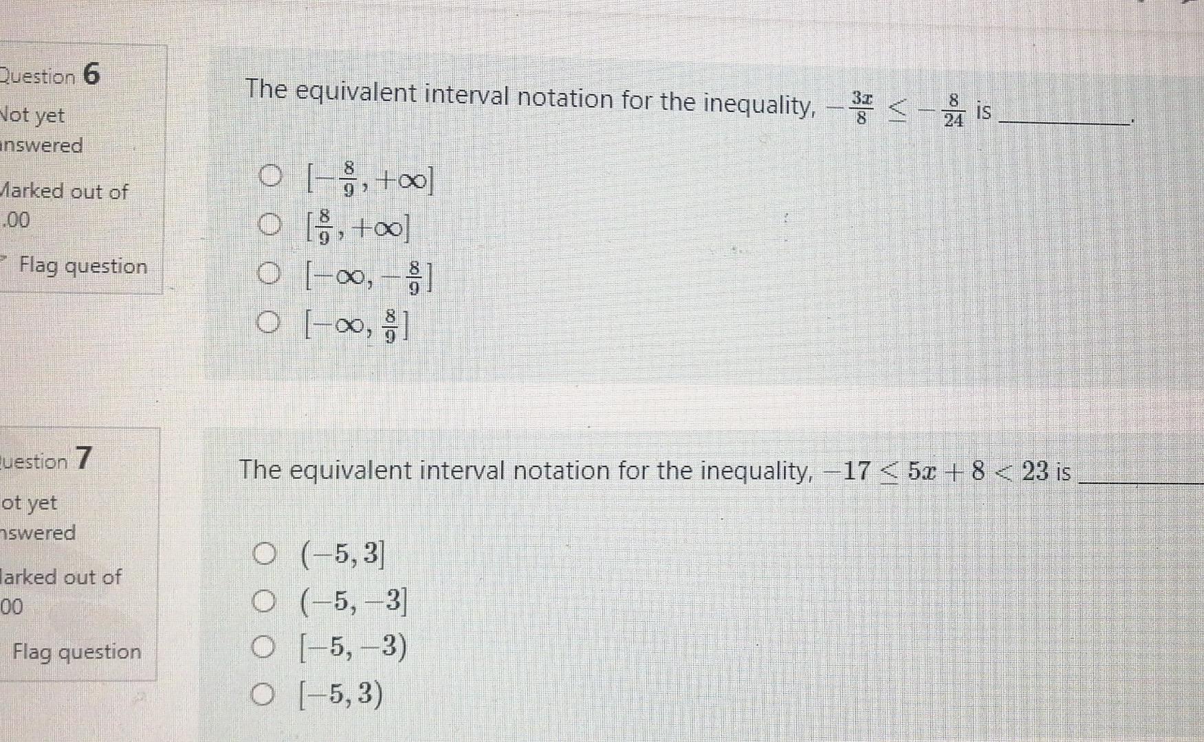 Solved Question 6 The equivalent interval notation for the | Chegg.com