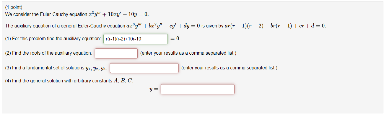 Solved (1 ﻿point)We consider the Euler-Cauchy equation | Chegg.com