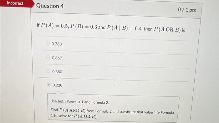 Solved If P(A)=0.5,P(B)=0.3 and P(A∣B)=0.4, then P(A∘RB) is | Chegg.com