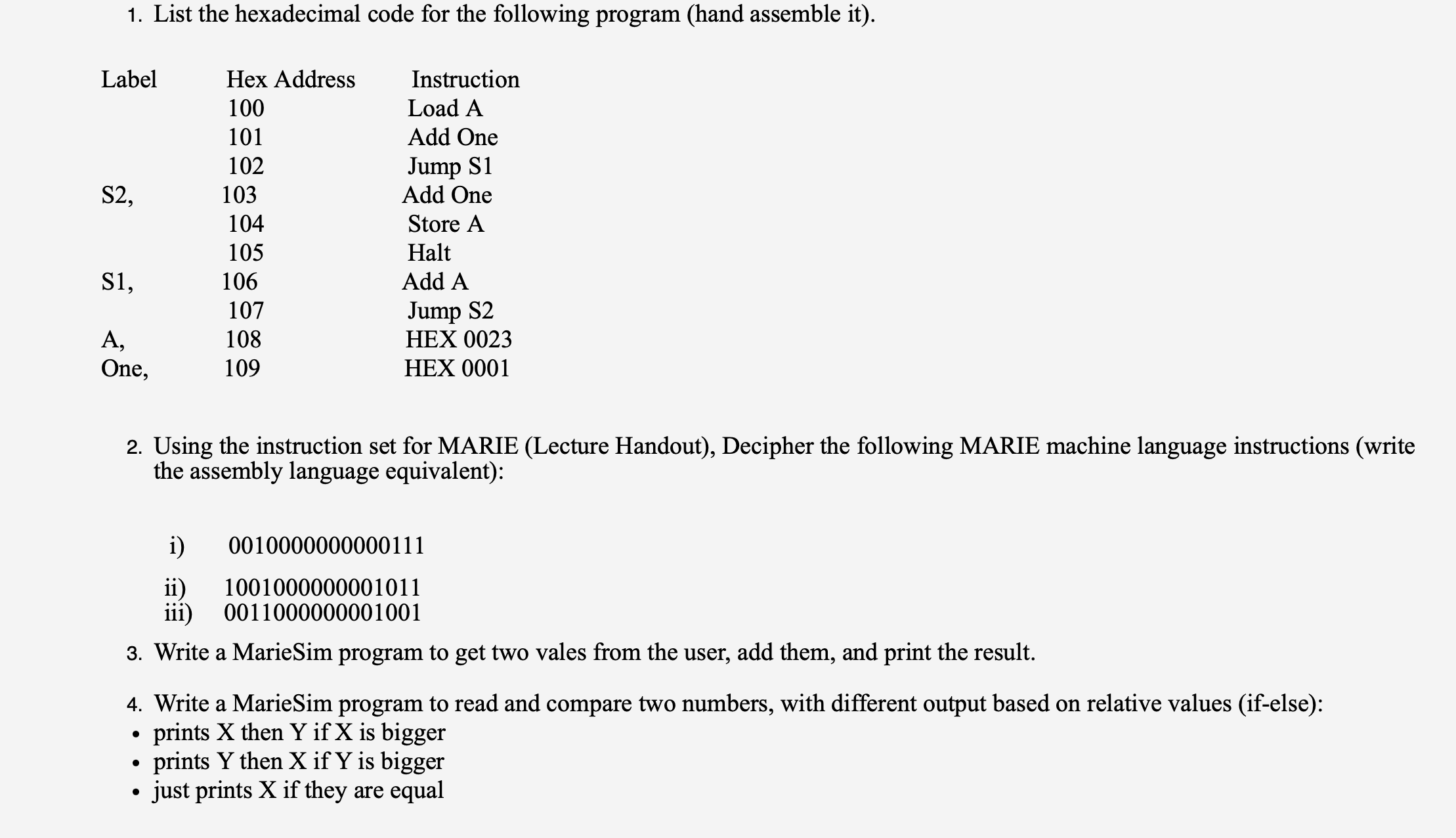List the hexadecimal code for the following program | Chegg.com