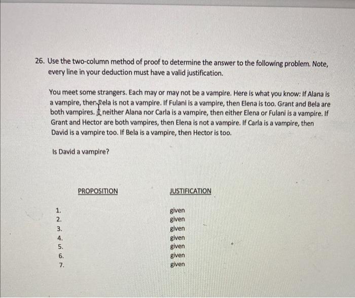 Solved 26. Use the two-column method of proof to determine | Chegg.com