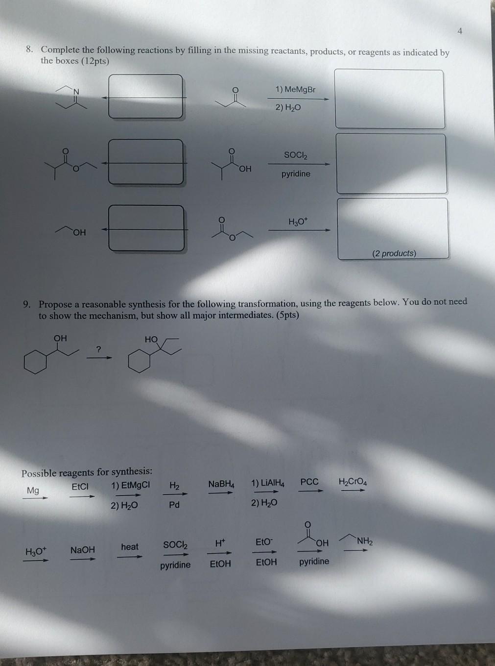 Solved 4 8. Complete the following reactions by filling in | Chegg.com